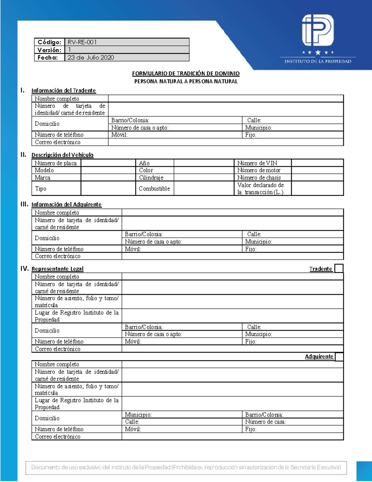 RV-RE-001-Doc IP - 000000000000000 - Código: RV-RE- 001 Versión: 1 ...