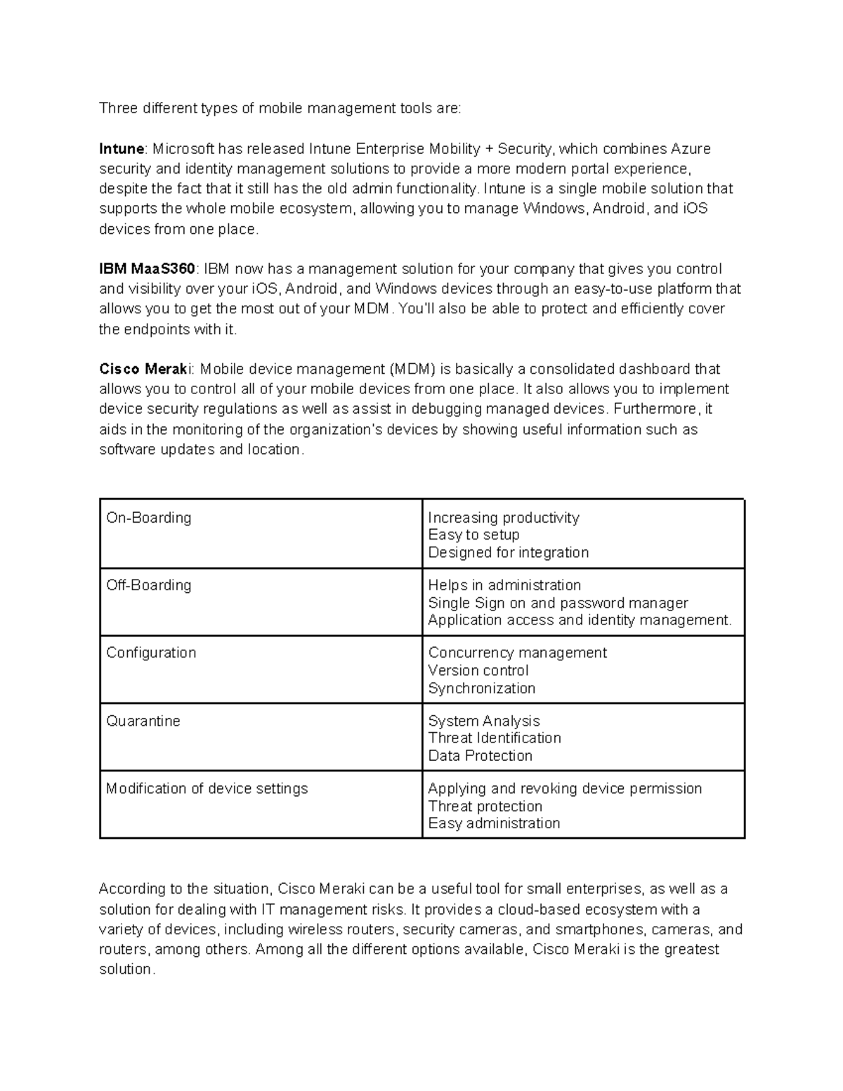 Case Project 5-1 - Assignment - Three different types of mobile management tools are: Intune ...