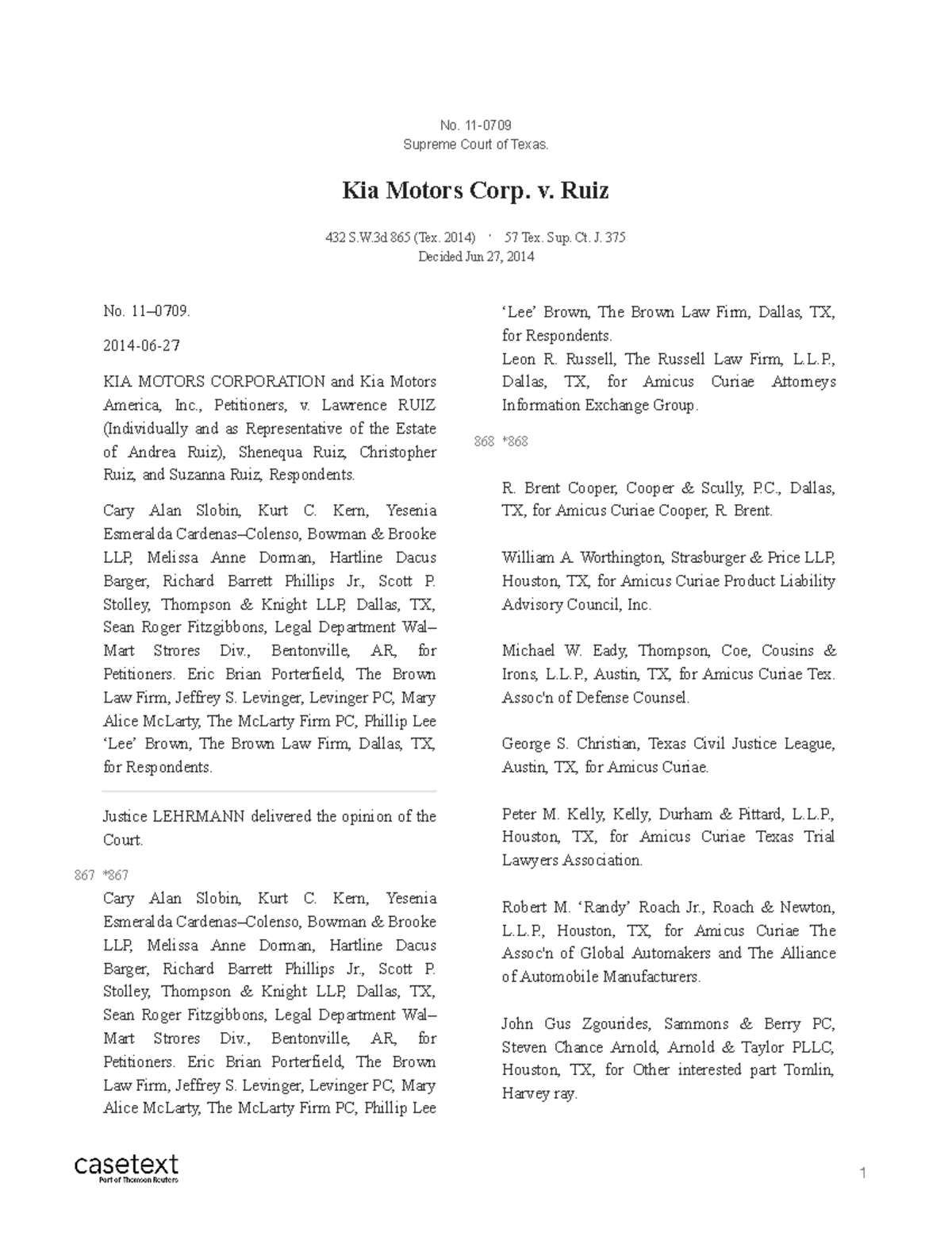 Kia Motors Corp. v. Ruiz - No. 11- Supreme Court of Texas. Kia Motors ...