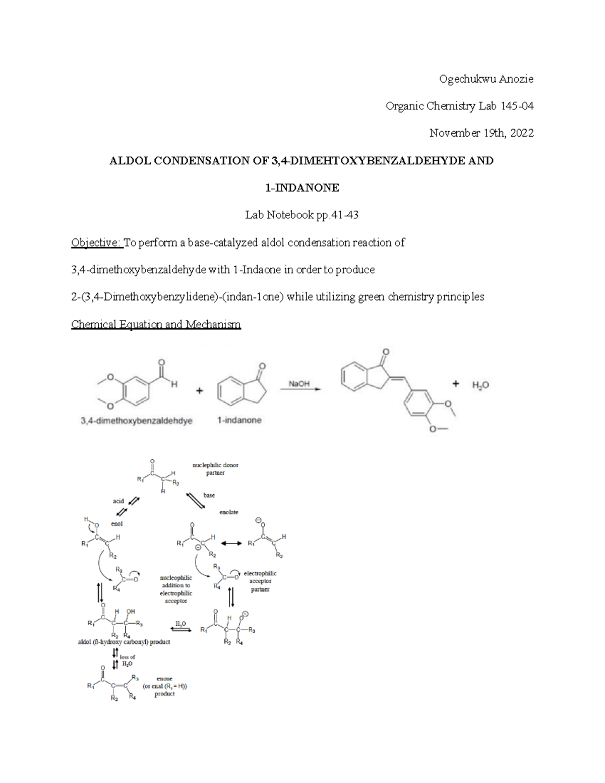 Aldol Condensation OF 3,4- Dimehtoxybenzaldehyde AND 1- Indanone ...