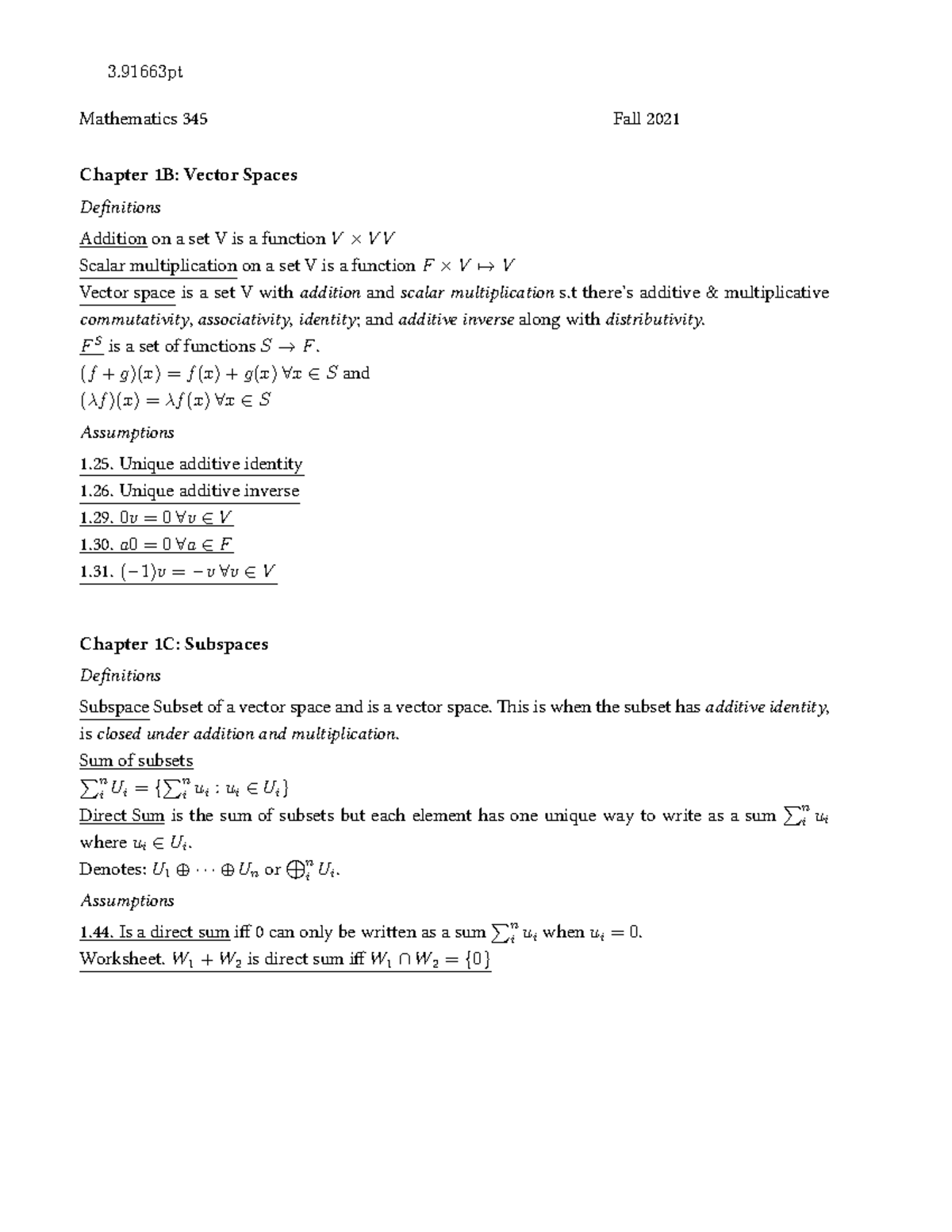 All usable assumptions in problem sets and exams - 3 Mathematics 345 ...
