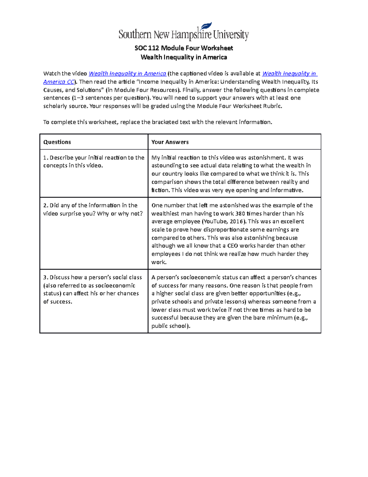 Module Four Worksheet - SOC 112 Module Four Worksheet Wealth Inequality ...