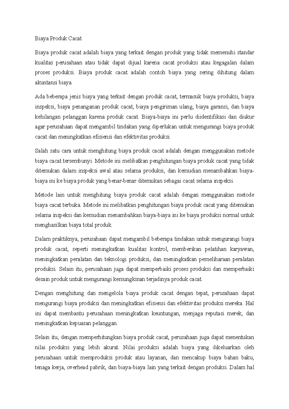 Biaya Produk Cacat - Biaya Produk Cacat Biaya produk cacat adalah biaya ...
