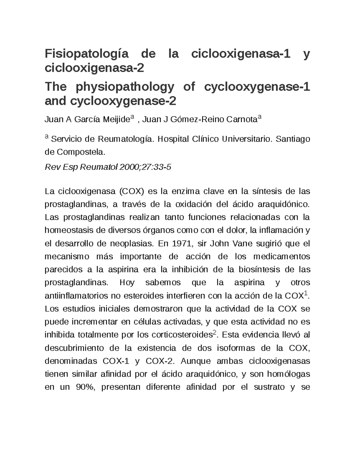 Cox 1 y Cox2 - MAterial pa la primera solemne - Fisiopatología de la ...