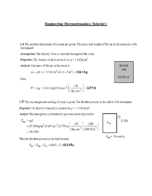 Tutorial 9 Engineering Thermodynamics - Solution of Tutorial - Studocu