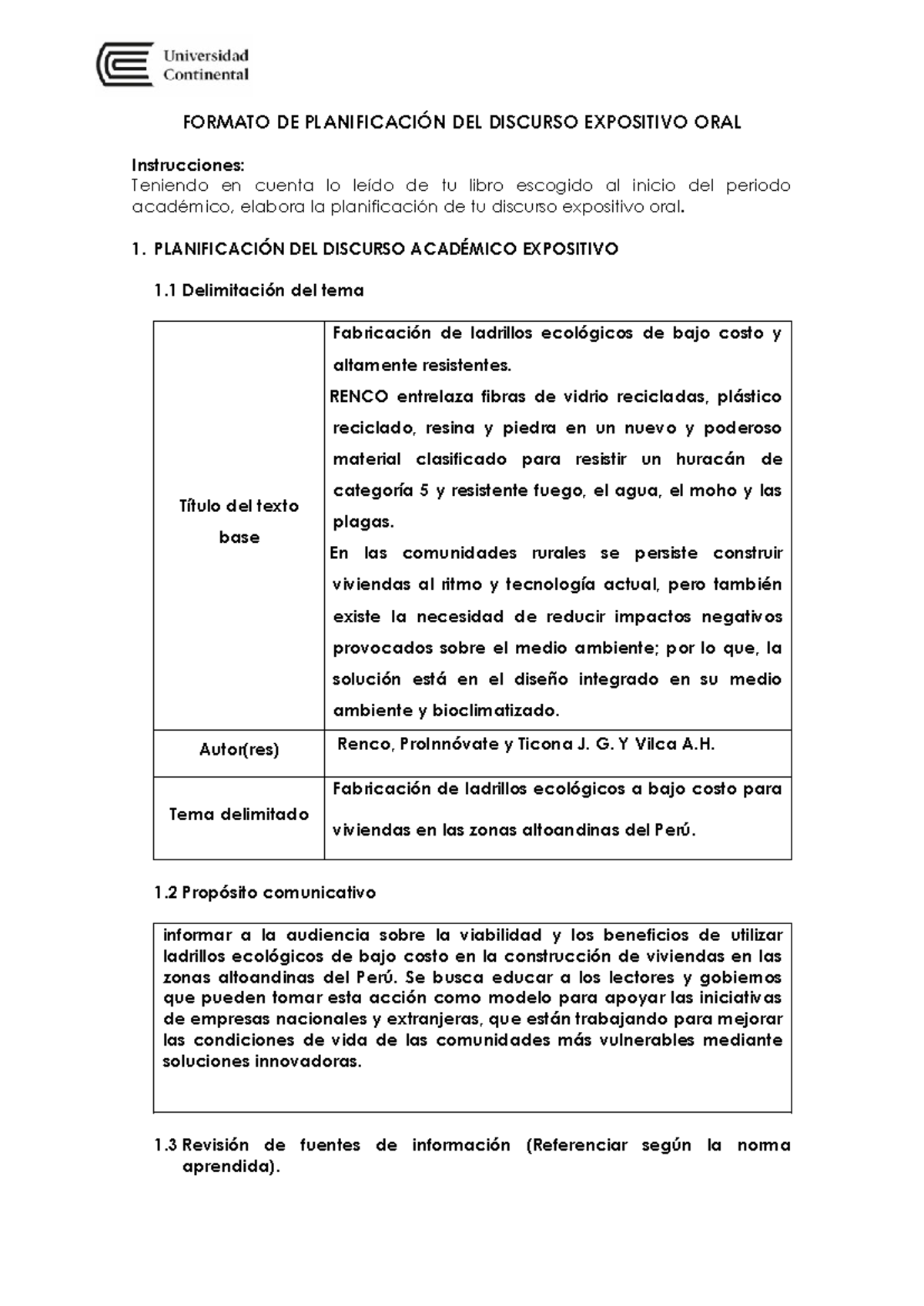 3. Formato DE Planificación DEL Discurso Expositivo ORAL - FORMATO DE ...