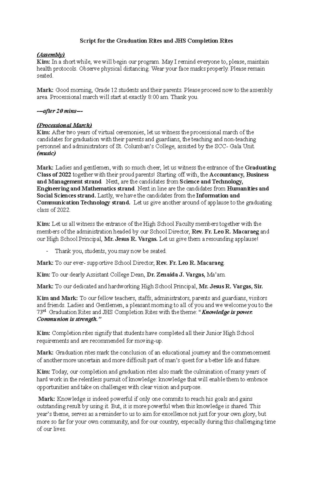 Script - learning - Script for the Graduation Rites and JHS Completion ...