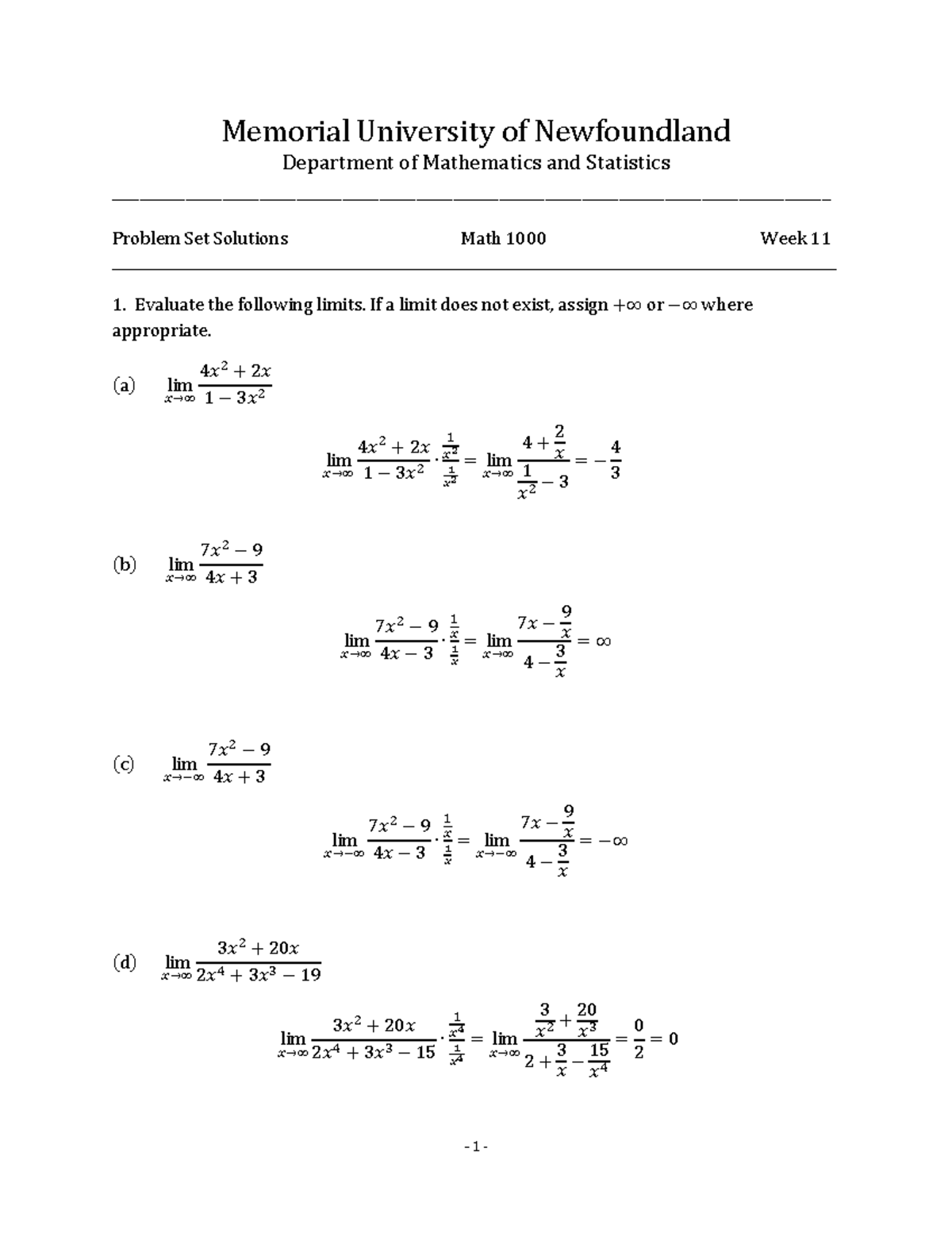 Problems Week 11 Solutions - Memorial University of Newfoundland ...