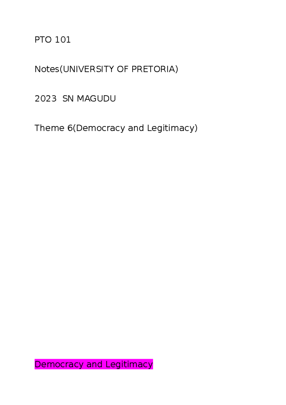 PTO 101 Theme 6 Notes - PTO 101 Notes(UNIVERSITY OF PRETORIA) 2023 SN ...