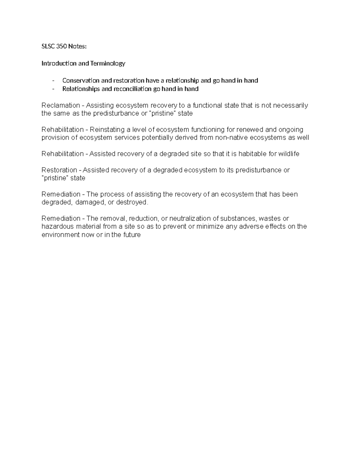 SLSC 350 Notes - idk - SLSC 350 Notes: Introduction and Terminology ...