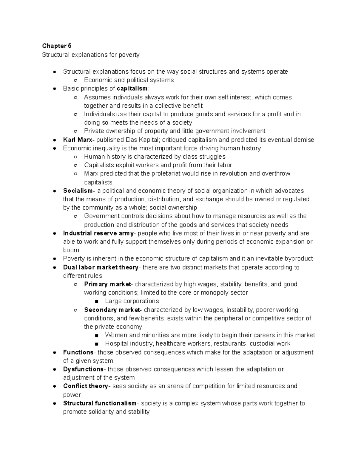 Chapter 5 Notes - Chapter 5 Structural explanations for poverty ...