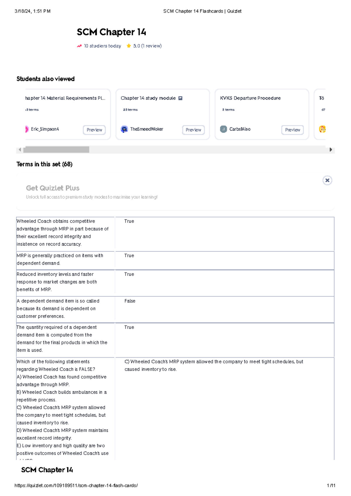 SCM Chapter 14 Flashcards Quizlet - SCM Chapter 14 10 studiers today 5 (1 review) Students also ...