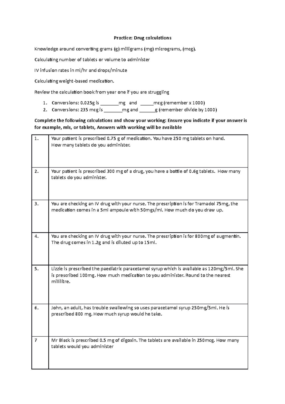 Drug calculations - Practice: Drug calculations Knowledge around ...