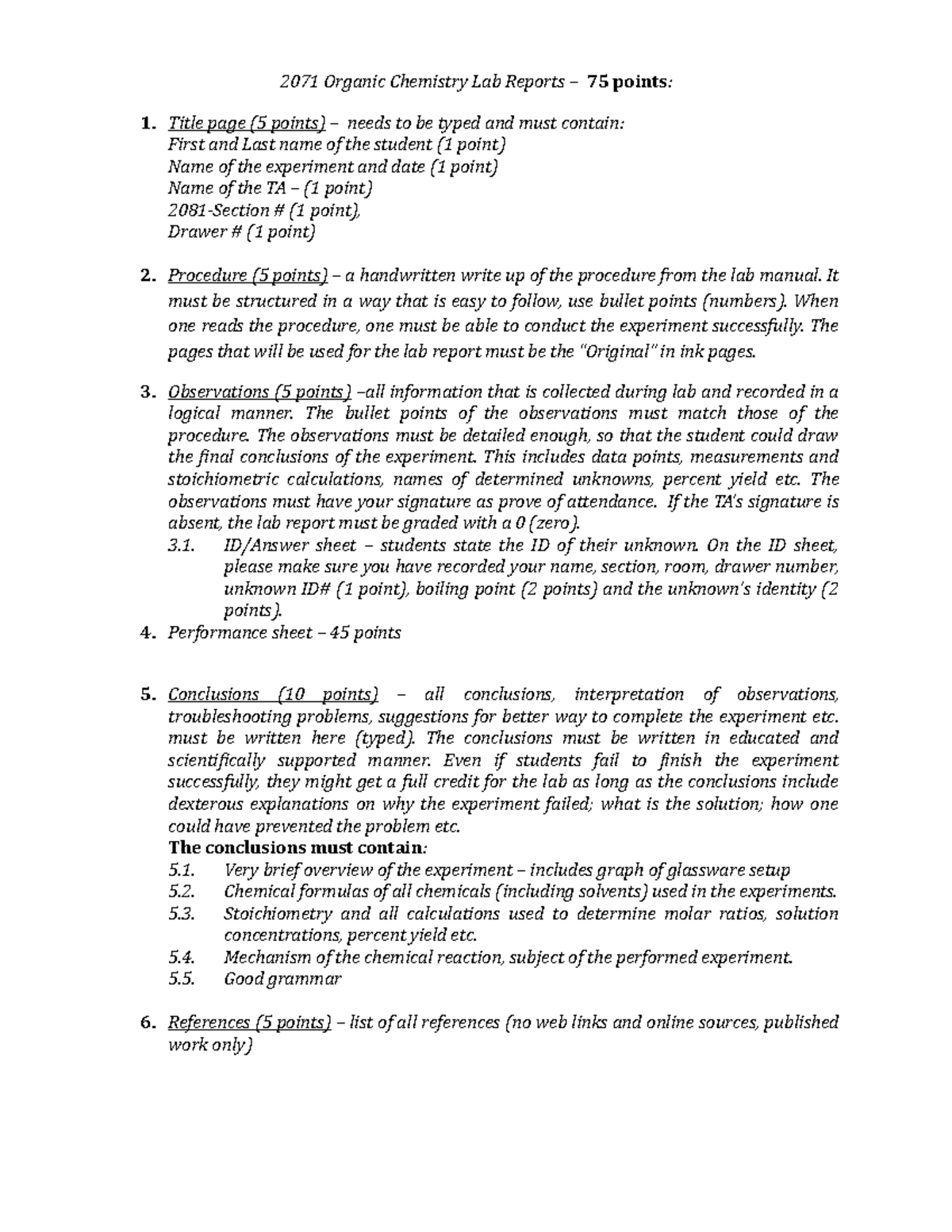 2071 grading rubric - 2071 Organic Chemistry Lab Reports – 75 points ...