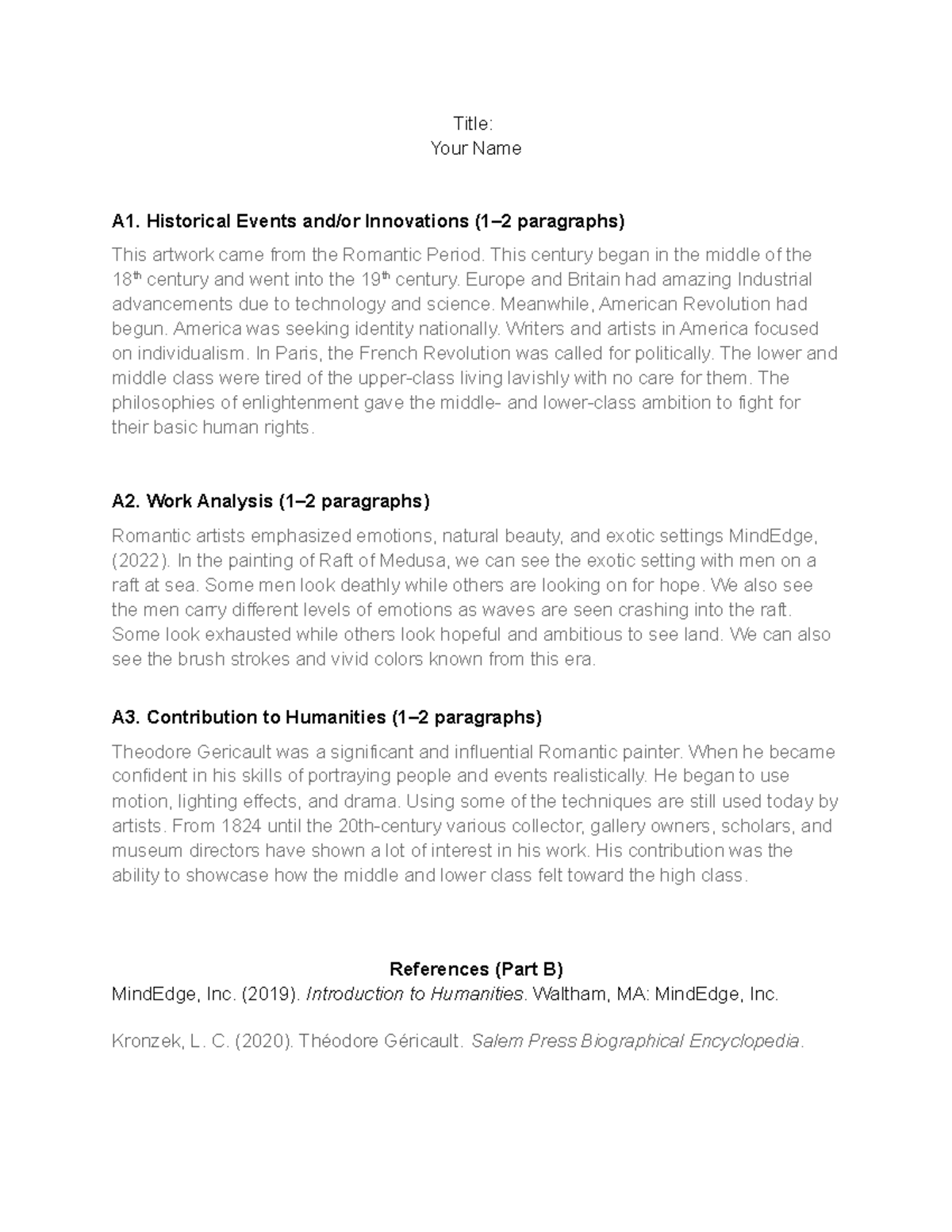 C100 Task - Humanities Essay - Title: Your Name A1. Historical Events ...