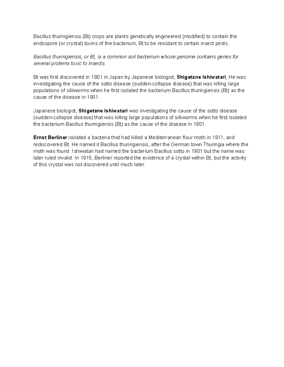 Bt potato - Bacillus thuringiensis (Bt) crops are plants genetically ...