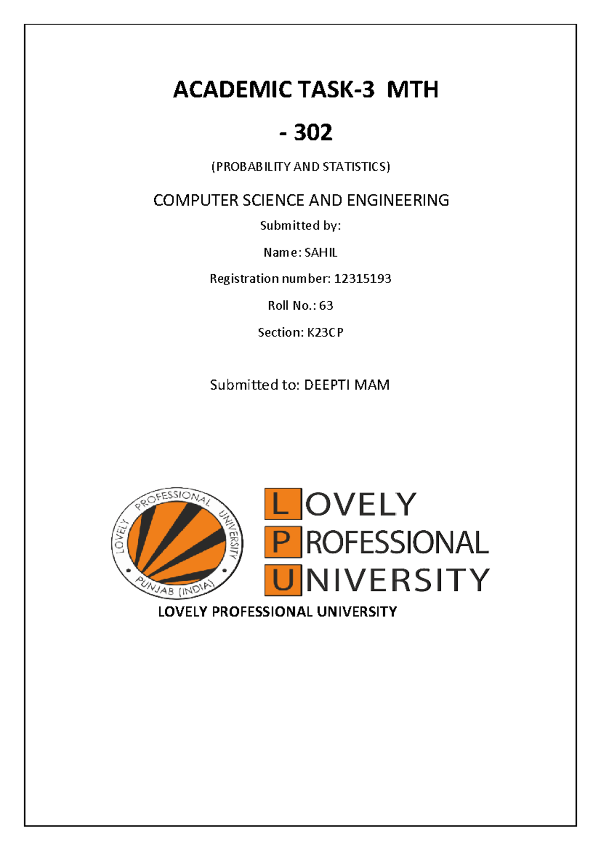 Math Activity on Normal Distribution - ACADEMIC TASK-3 MTH - 302 ...