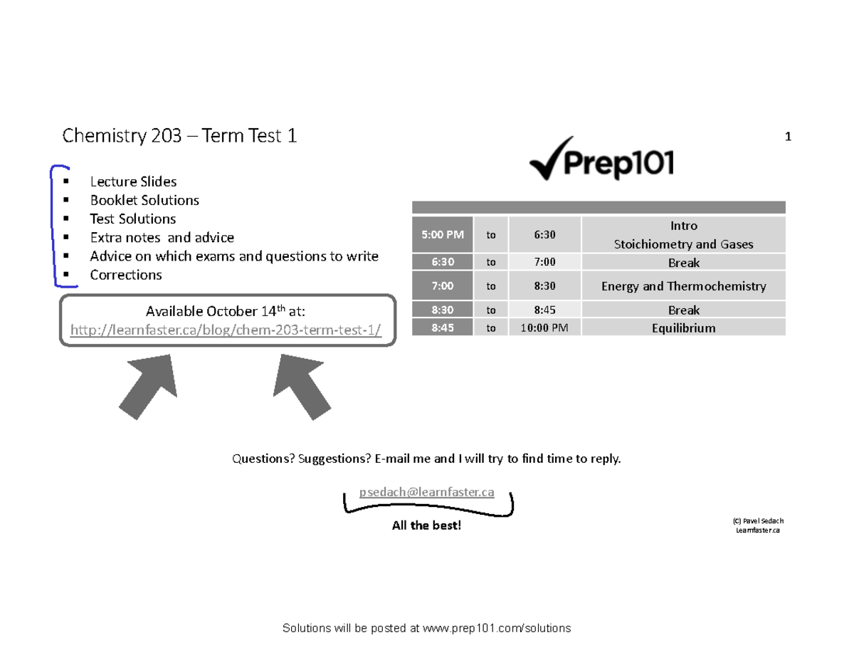Chem203-TT1-Oct12Notes - Chemistry 203 Term Test 1 1 (C) Pavel Sedach ...