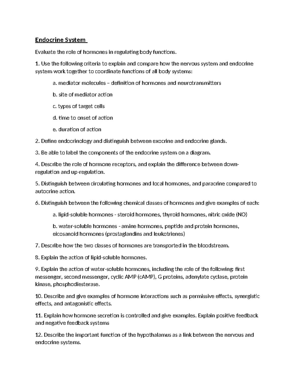 Endocrine+System - Test - Endocrine System Evaluate the role of ...
