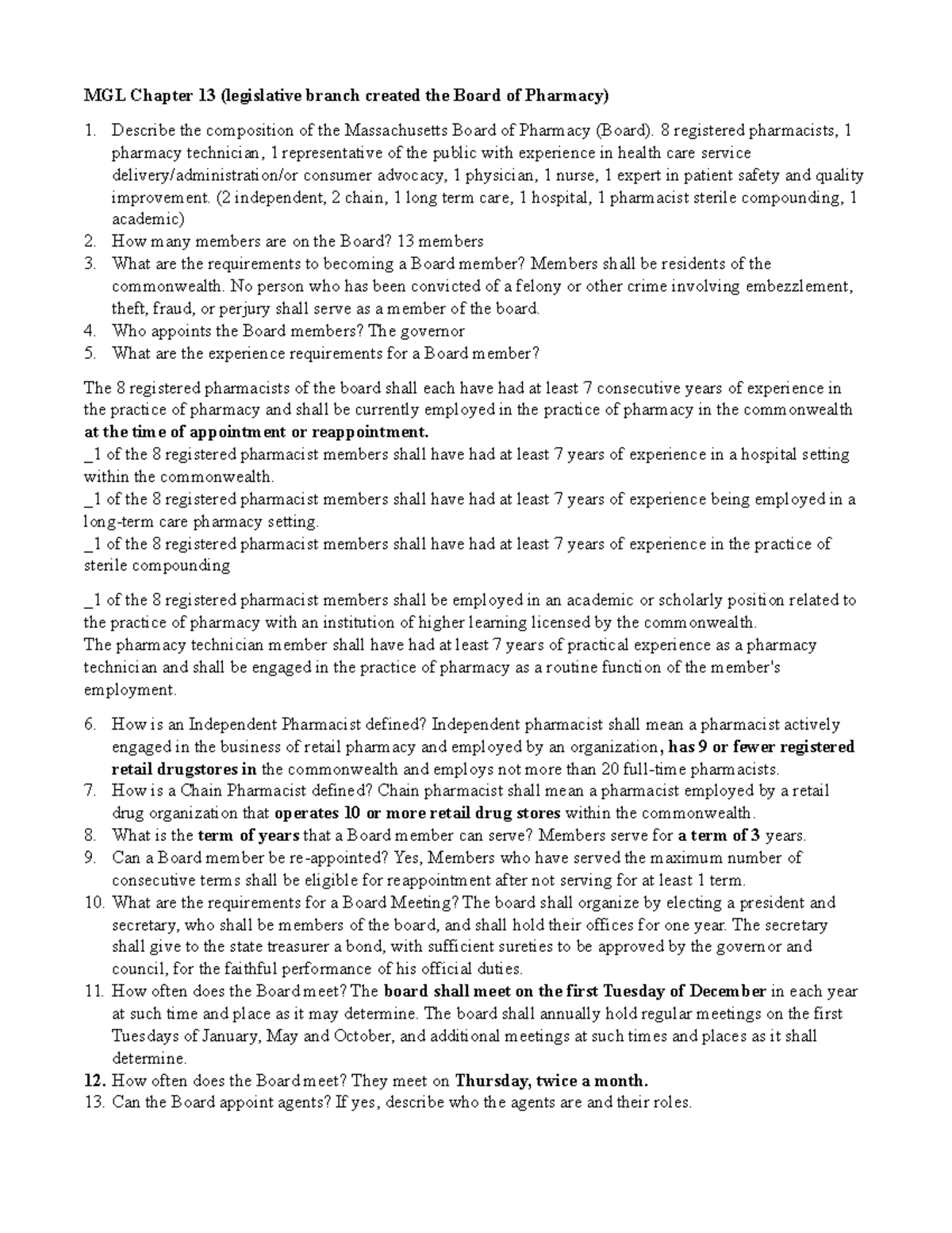 Mass general law - MGL Chapter 13 (legislative branch created the Board ...