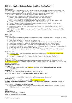 Problem Solving Task 2-1 - BSB131 – Applied Data Analytics - Problem ...