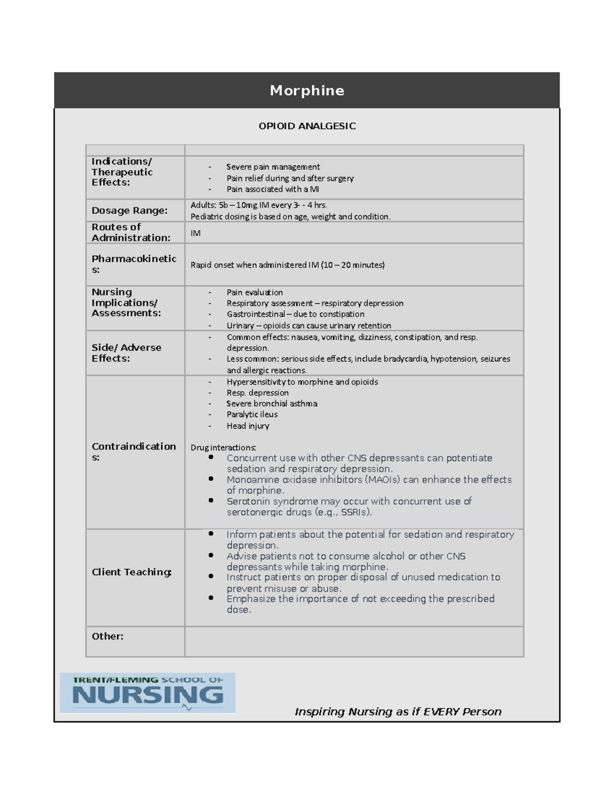 Morphine ( 2001 ) - Drug Card - Morphine OPIOID ANALGESIC Indications ...