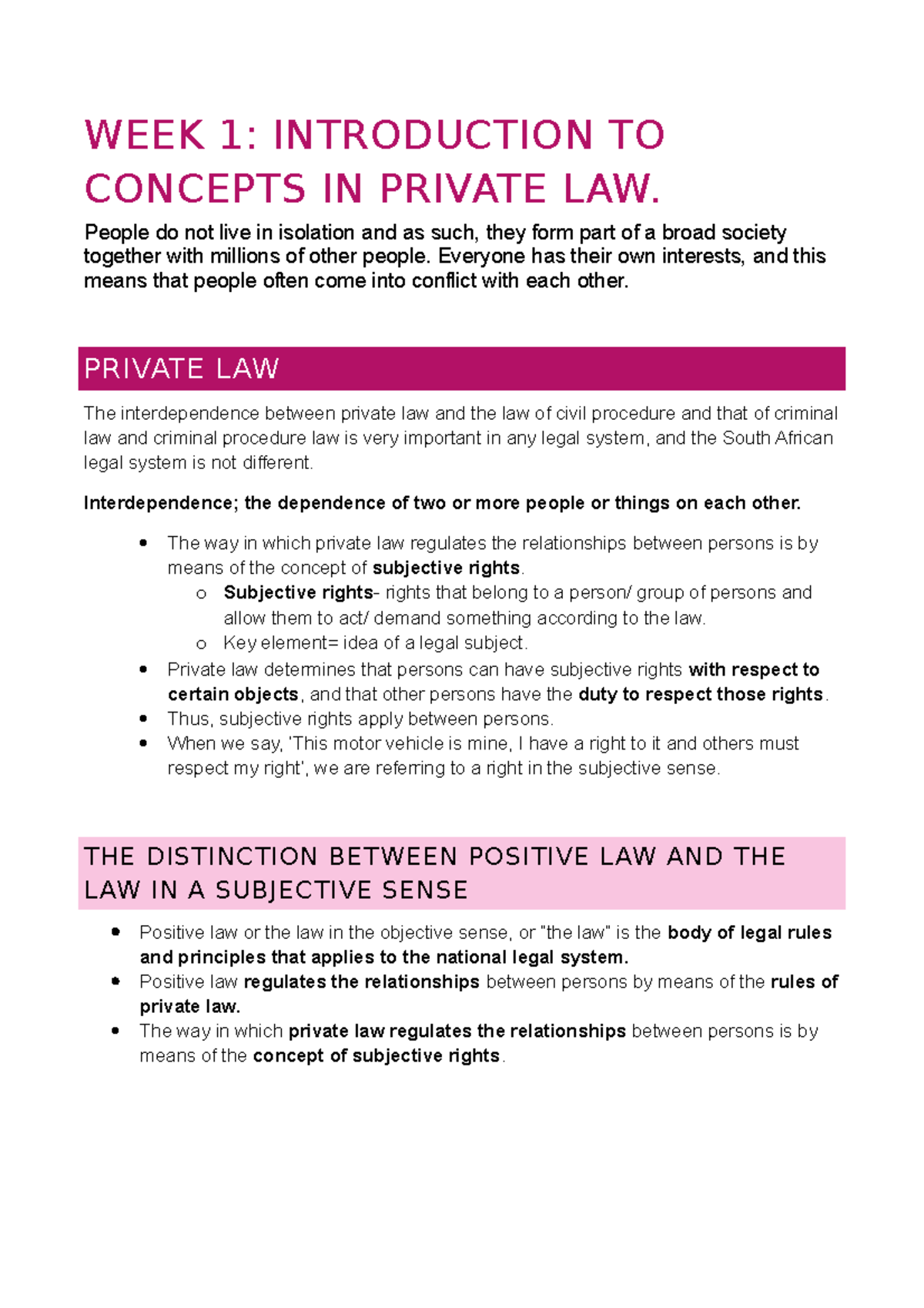 Week 1 - week 1 of intro to law part 2 - WEEK 1: INTRODUCTION TO ...