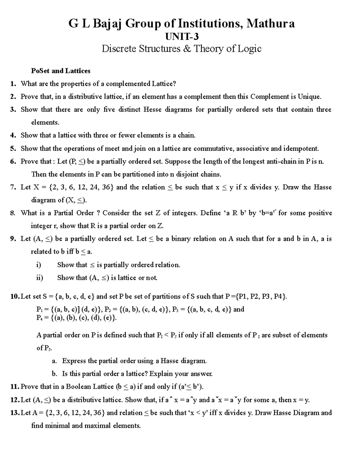 DSTL QB-3 - G L Bajaj Group of Institutions, Mathura UNIT- Discrete Structures & Theory of Logic ...