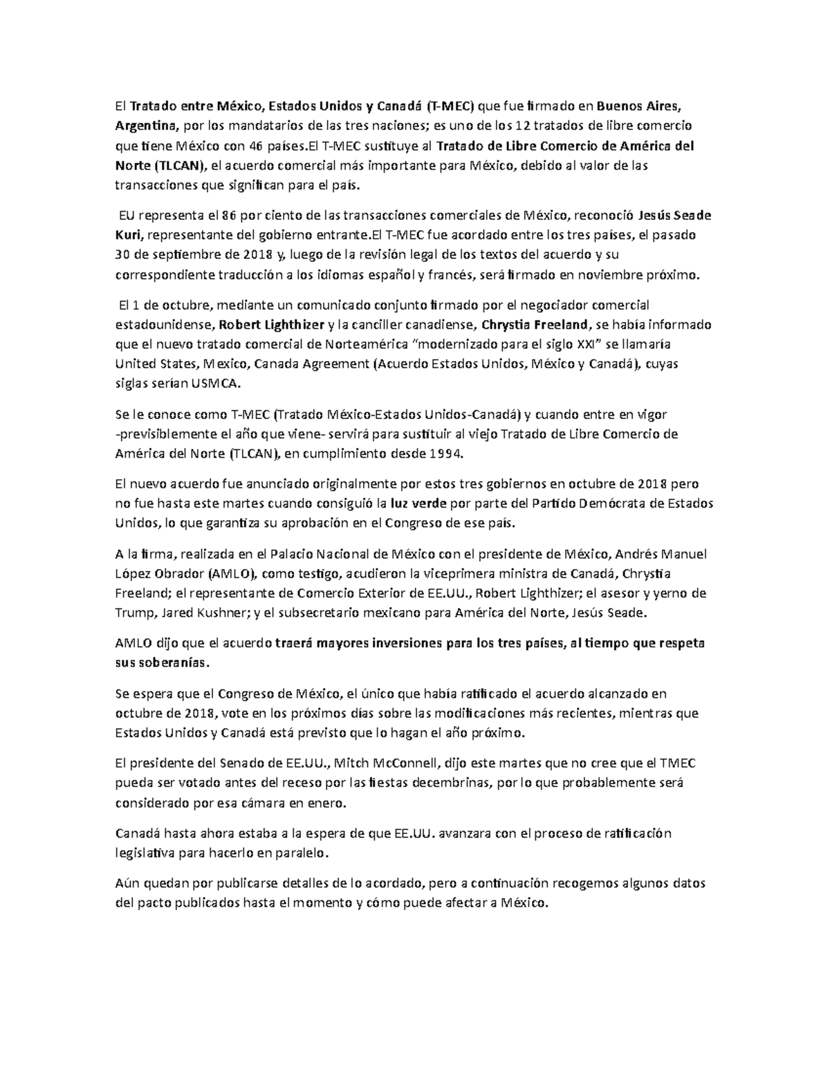 Tmec - Resume sobre el t-mec que es - El Tratado entre México, Estados ...