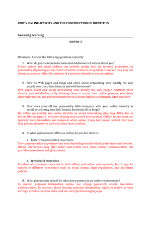 Entrep Behavior UNIT 2 - UNIT 2 ACTIVITIES - Setting Up Name: Date ...