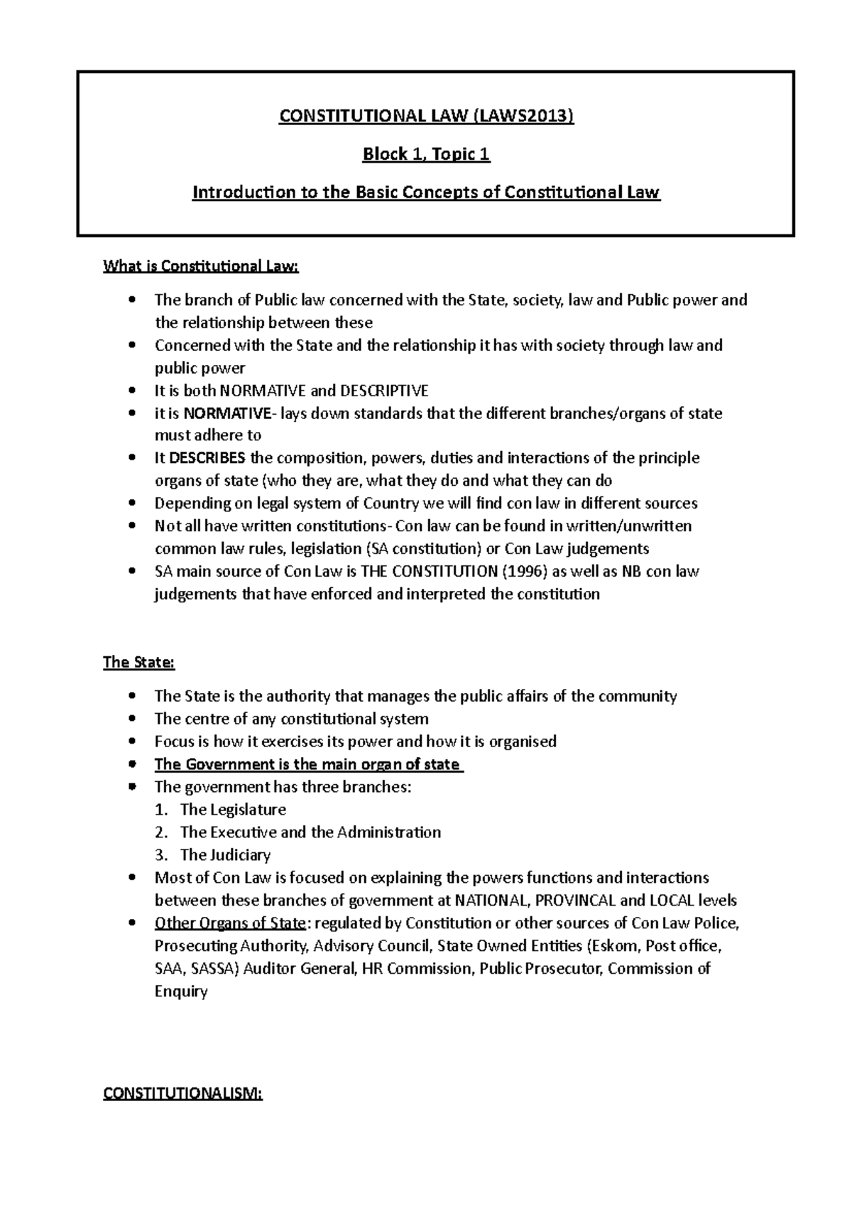 Constitutional Law- Study Notes - CONSTITUTIONAL LAW (LAWS2013) Block 1 ...