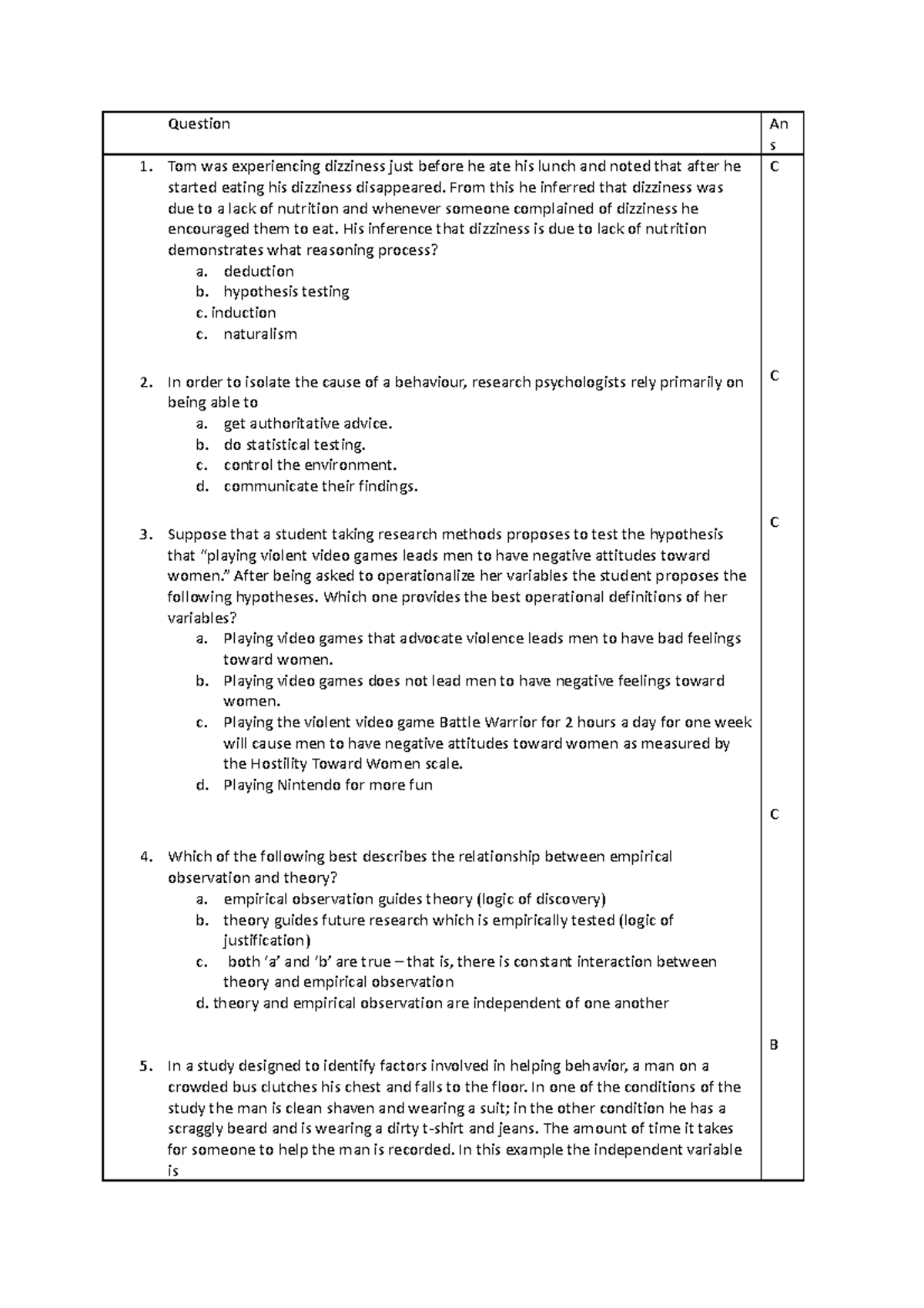 Research Design Practice Quiz Answers - Question An s Tom was ...