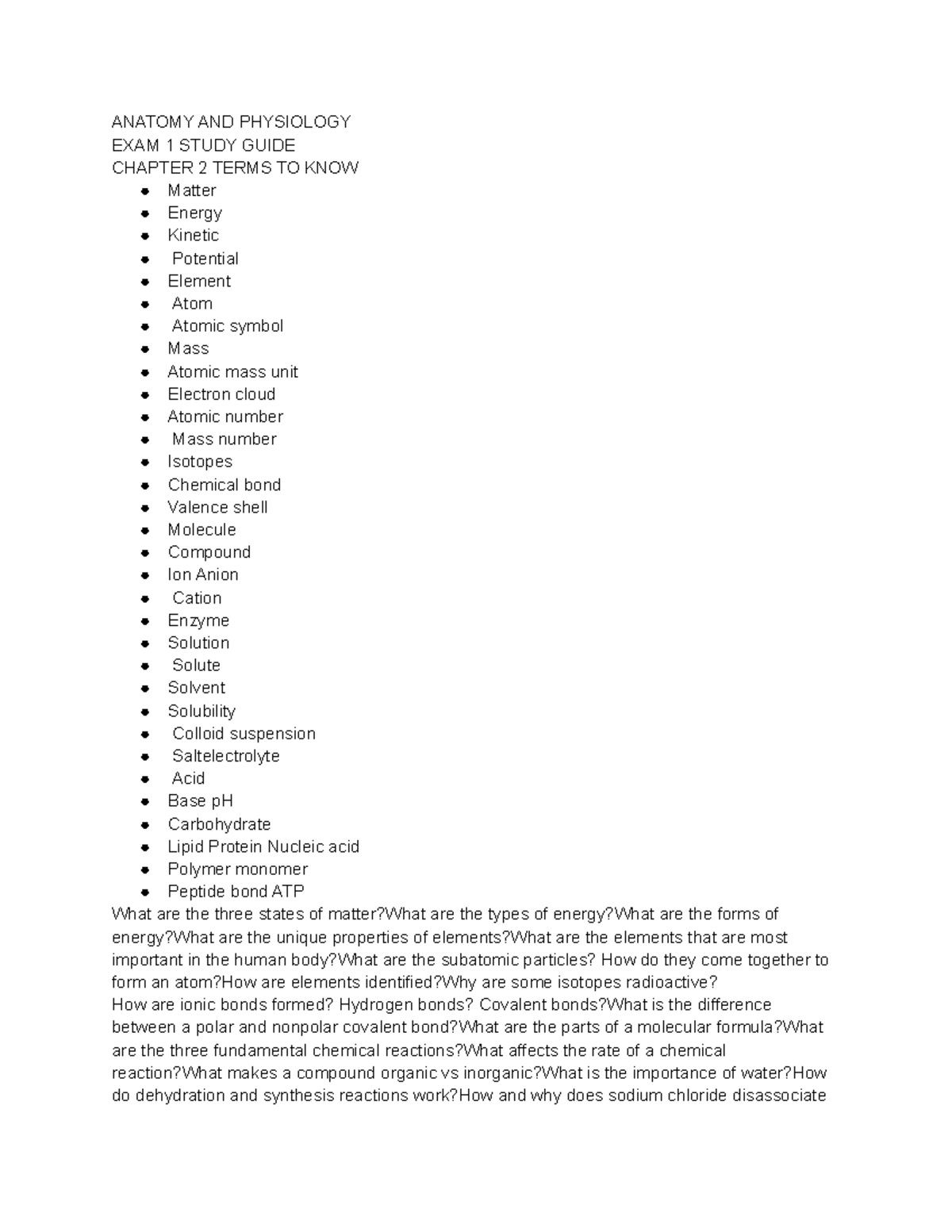 A&P 1 01 Ch. 2 - Hope this helps. Classwork notes used for 2020/2021 ...