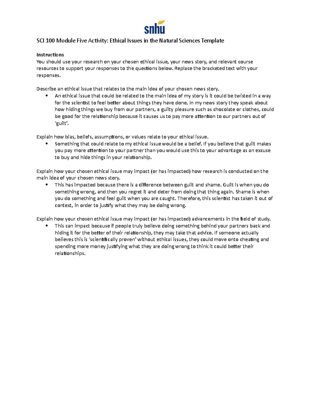 SCI 100 Module Five Activity Casey Bellis - SCI 100 Module Five ...