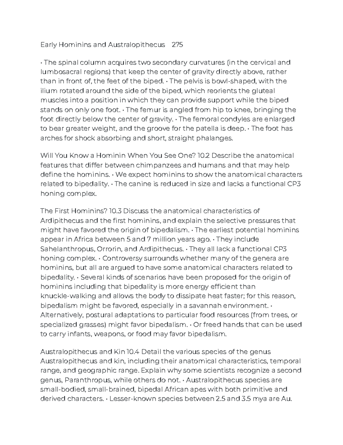 Arch 131 Early Hominins textbook reading - Early Hominins and ...