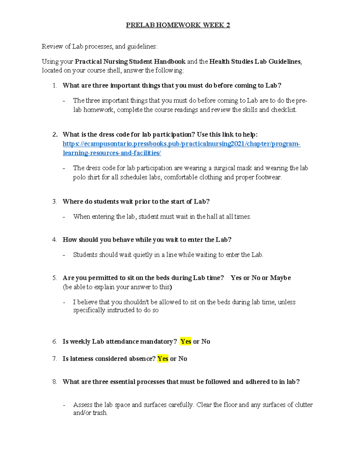 Week 2 Prelab Homework.S23 - Review of Lab processes, and guidelines ...