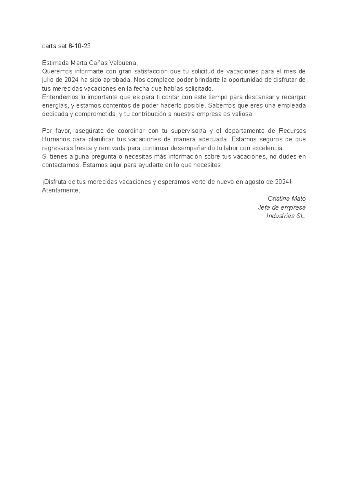 Carta sat 6-10-23 - vvvvvvvvvvvvvvvv - carta sat 6-10- Estimada Marta ...