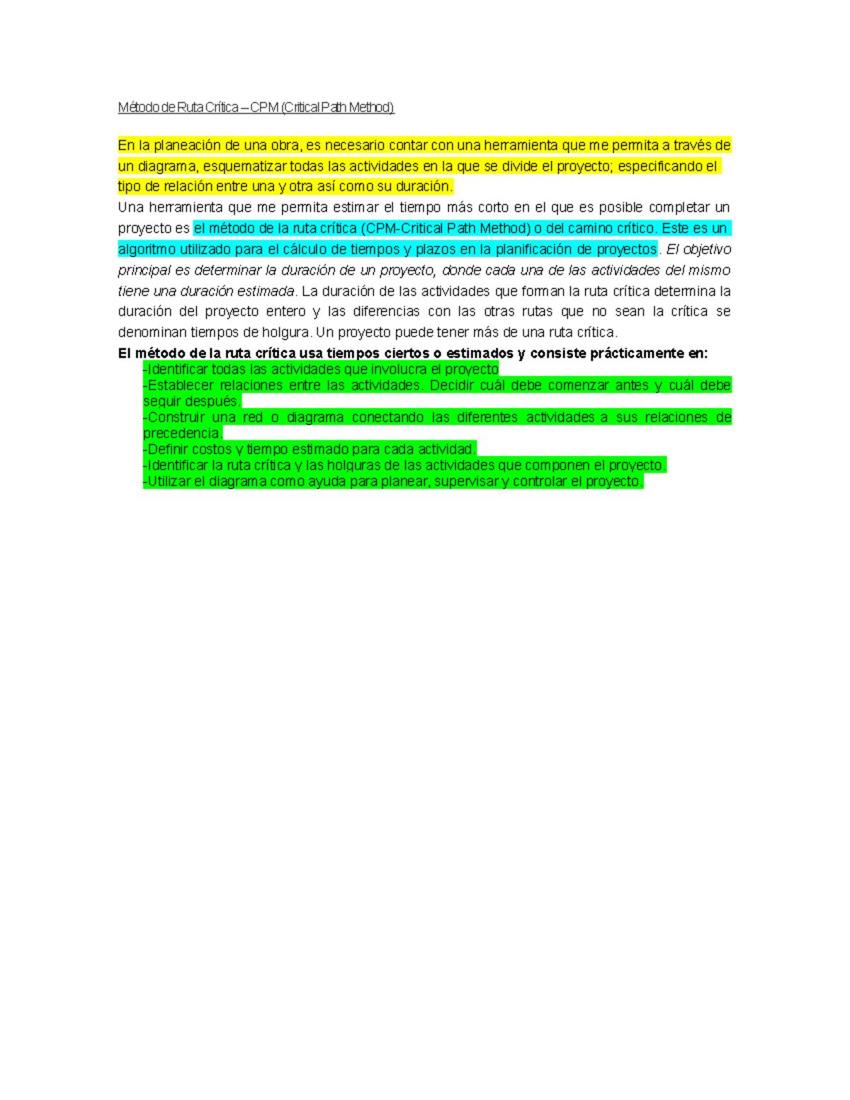 Cpm - tarea - Método de Ruta Crítica – CPM (Critical Path Method) En la ...