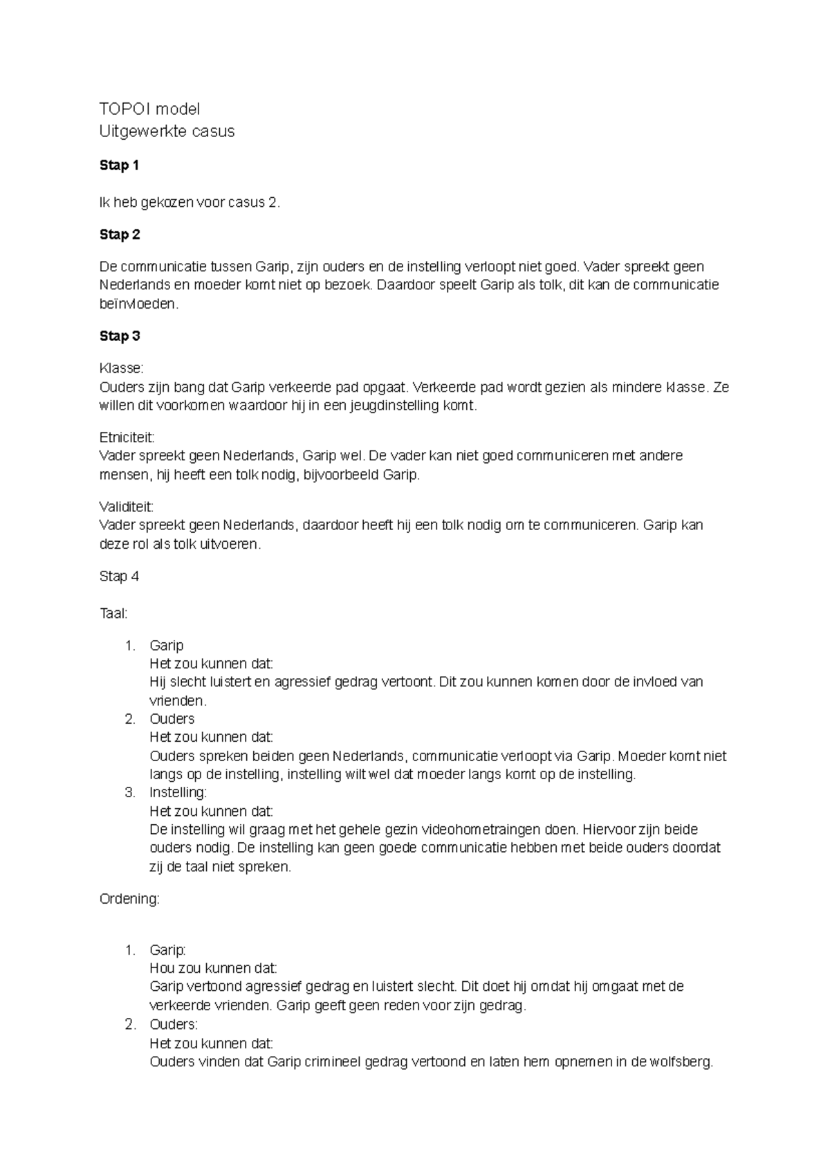 Topoi model casus 2 garip uitgewerkt - TOPOI model Uitgewerkte casus ...