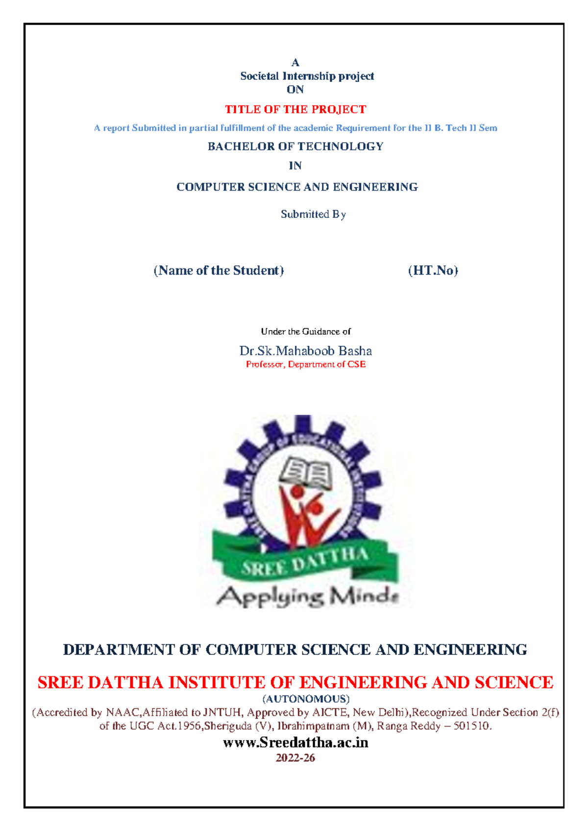 CSP project template - ####### A Societal Internship project ON TITLE ...