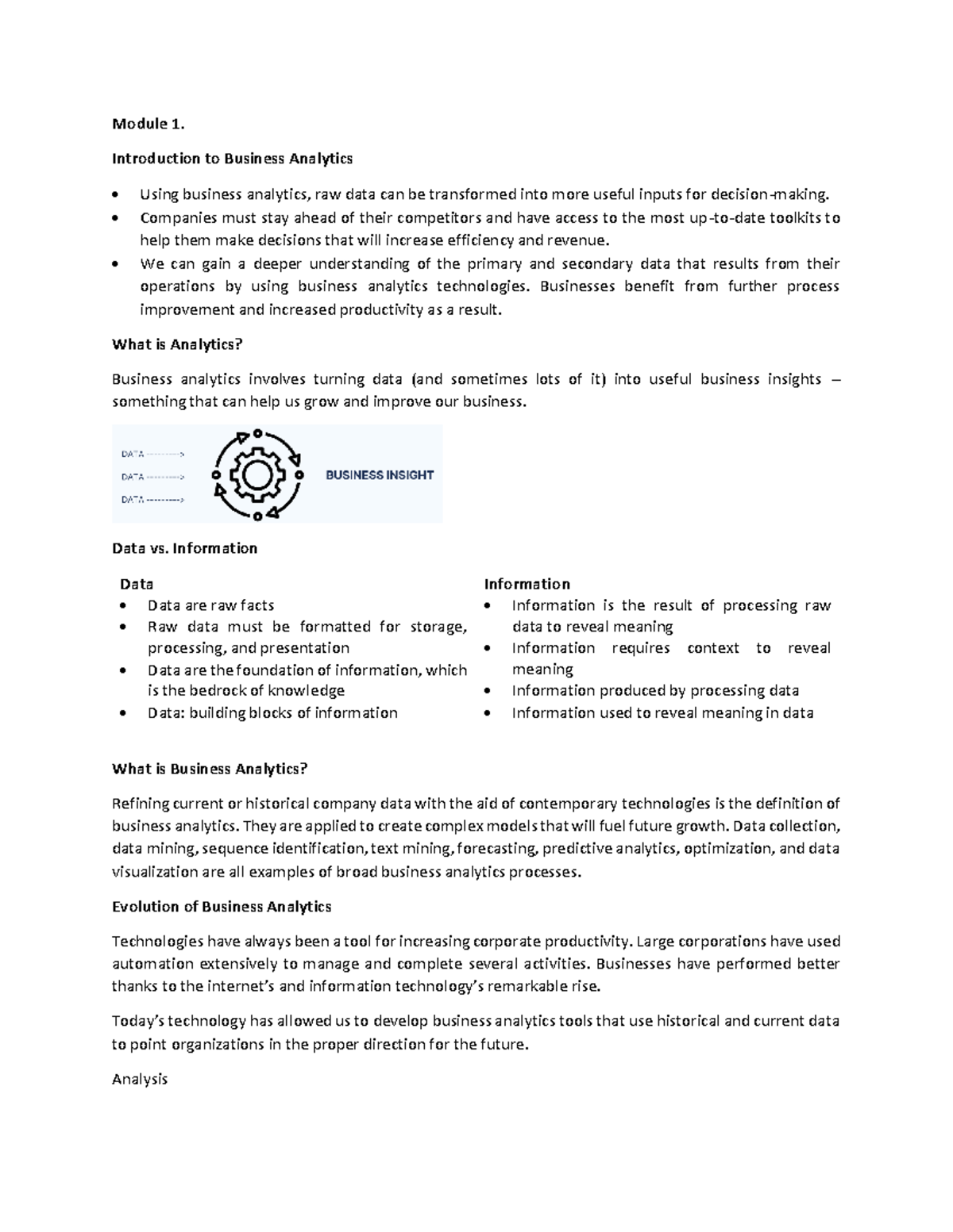 Module-1 - Lol - Module 1. Introduction to Business Analytics Using ...