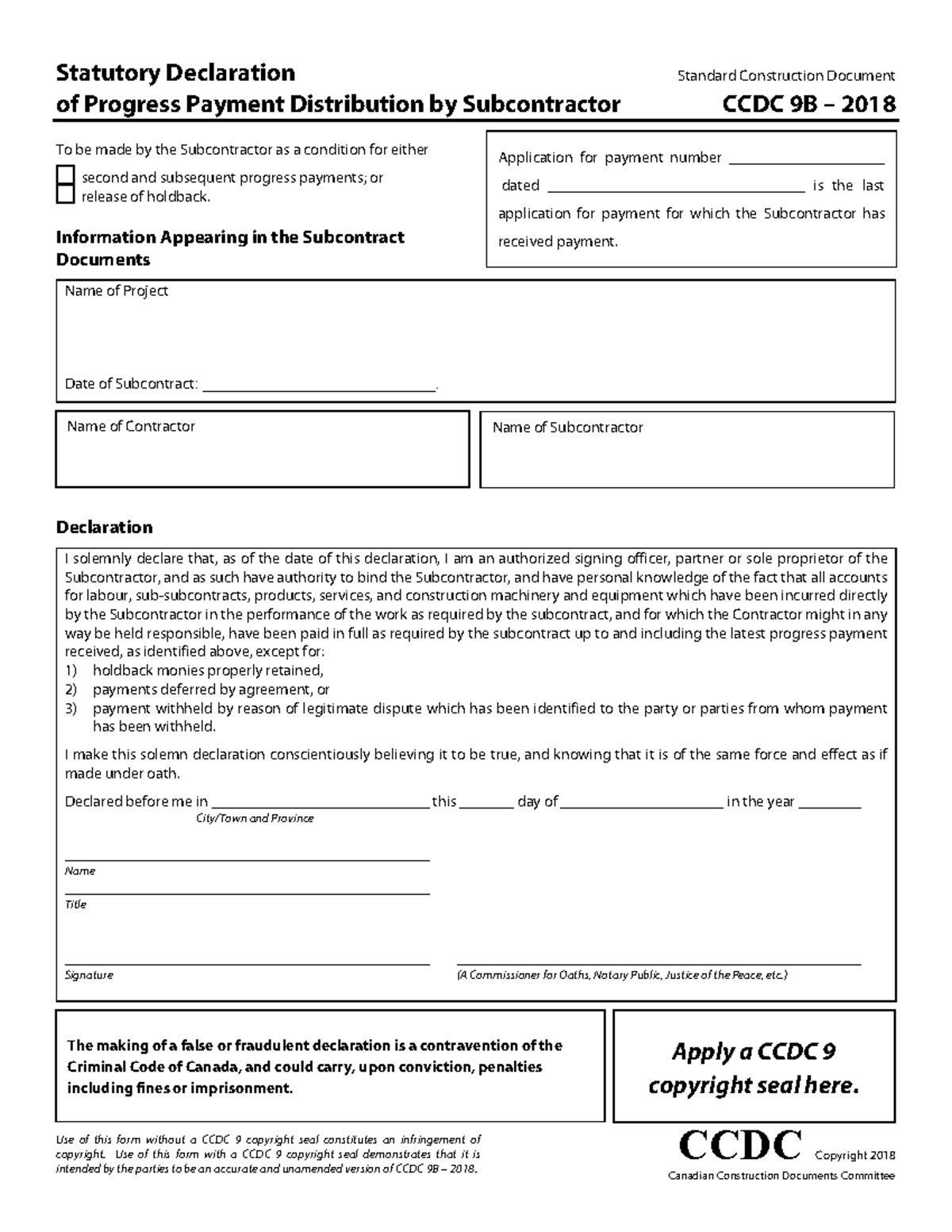 CCDC9B-2018 E0119 - abc - Use of this form without a CCDC 9 copyright ...