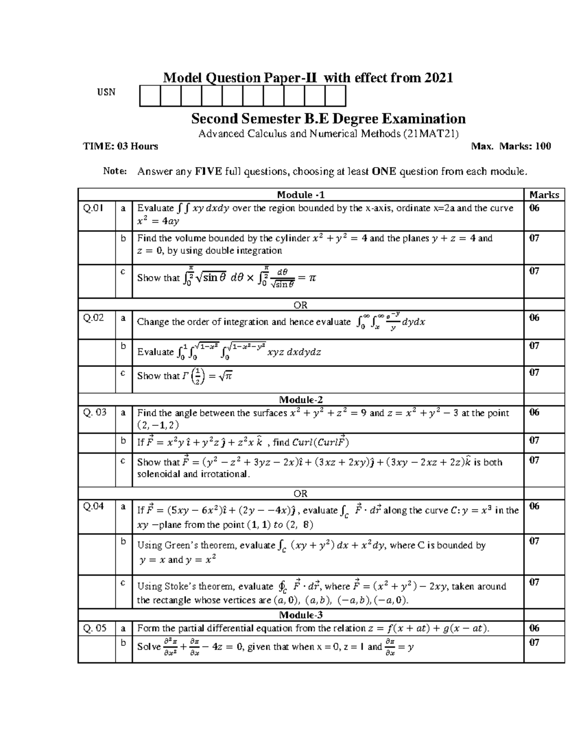 Model Question Paper 2 - Yyygicuf - Model Question Paper-II with effect ...