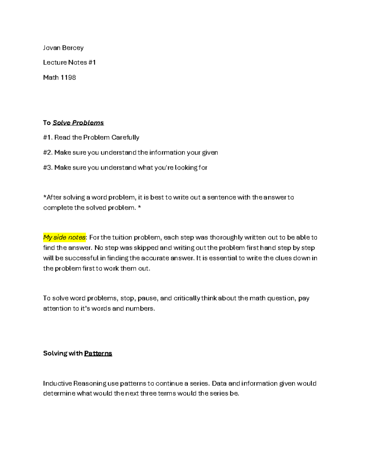 Lecture Notes 1 Jovan Bercey Lecture Notes Math 1198 To Solve Problems 1 Read The Problem