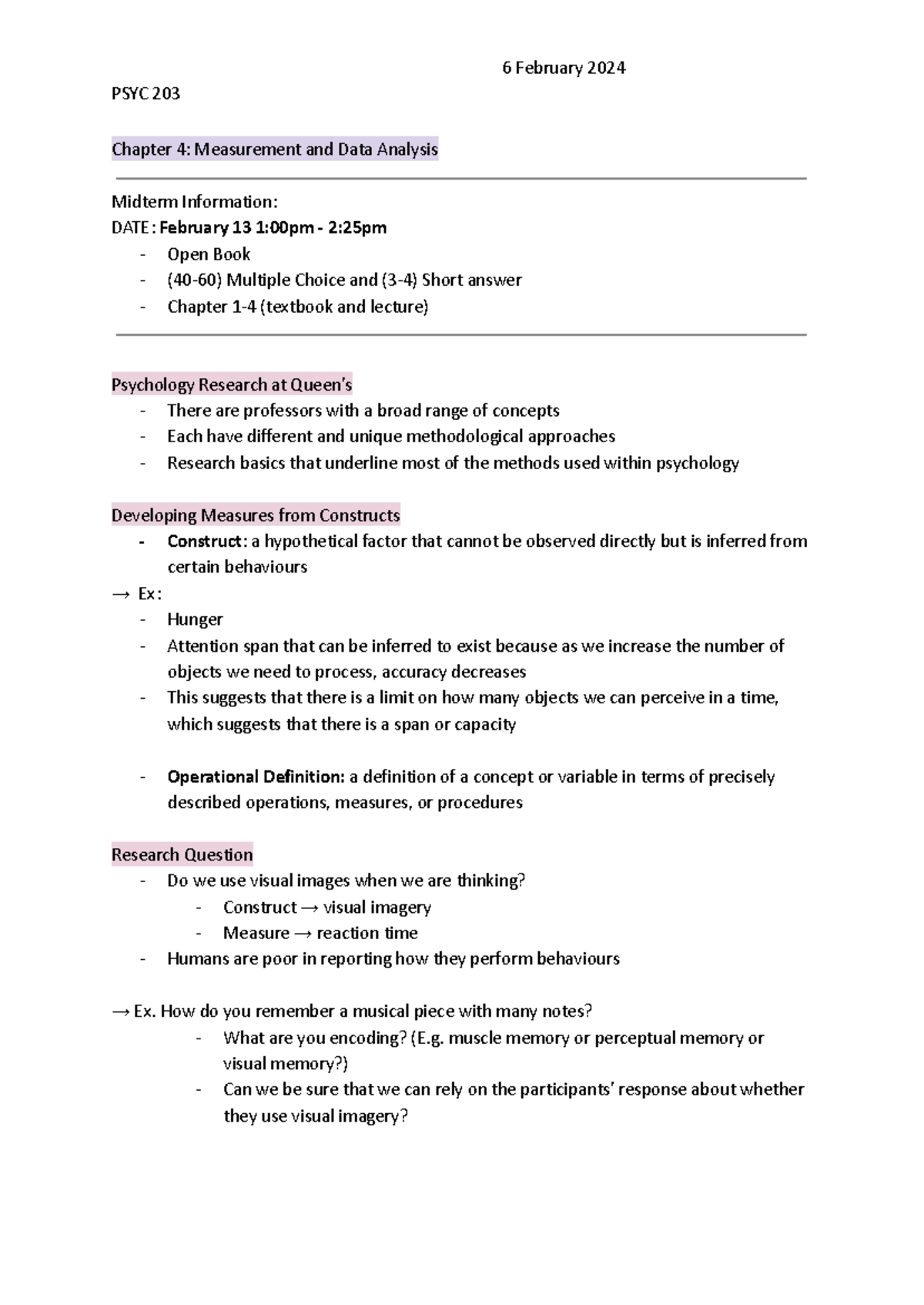 PSYC203: Week 5 - PSYC 203 Chapter 4: Measurement and Data Analysis Midterm Information: DATE ...