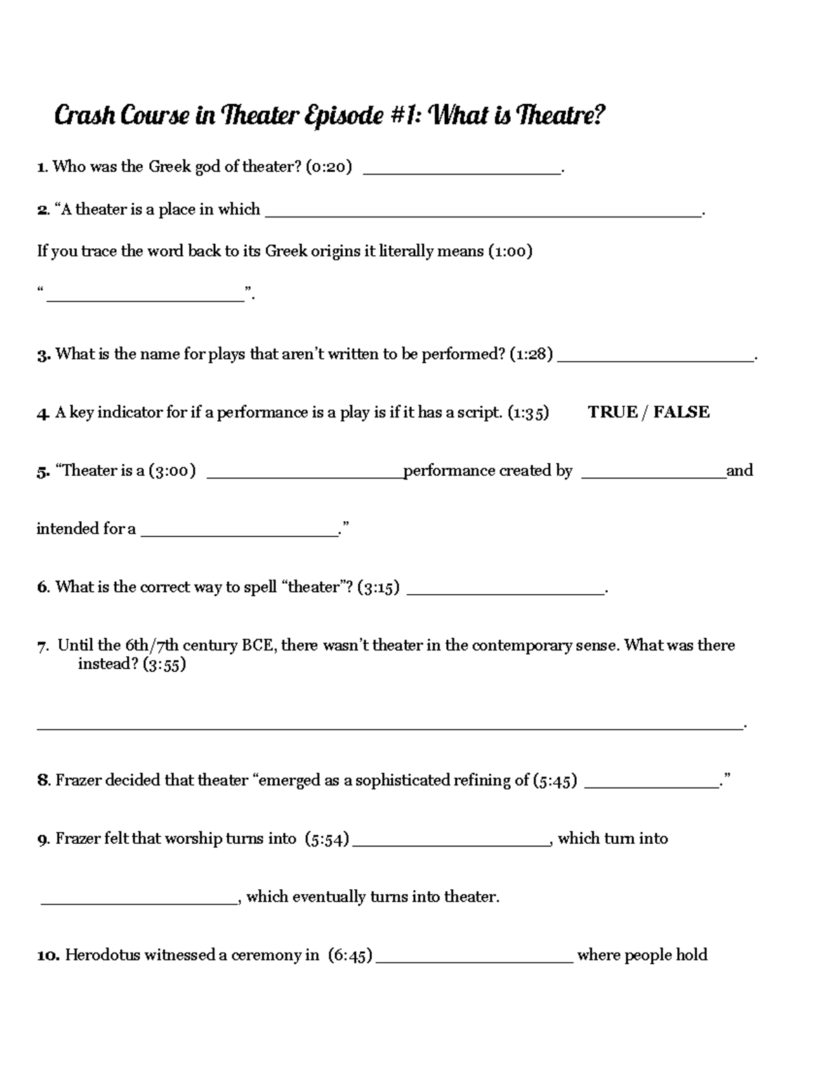 Crash Course Theater Episodes #1 and #2 - Cras Cours i eater Episod #1 ...