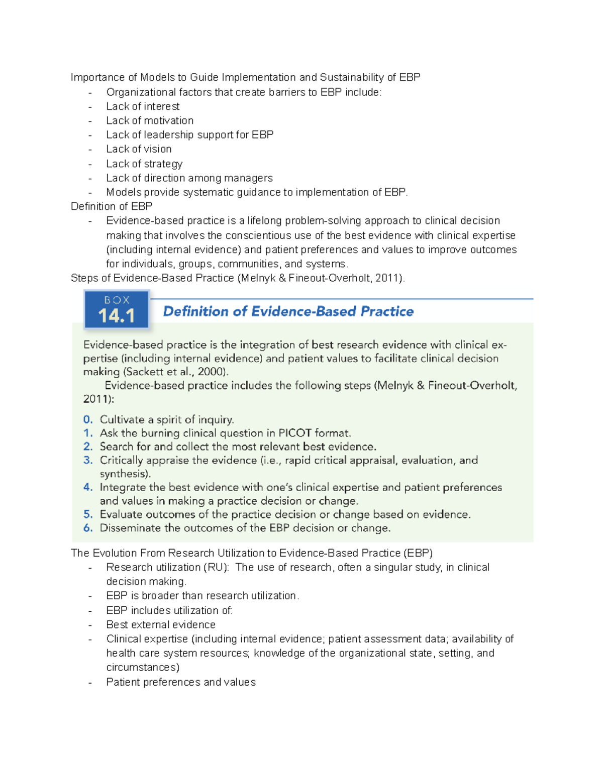 3310 Chapter 14 - EBP research - Importance of Models to Guide Implementation and Sustainability ...