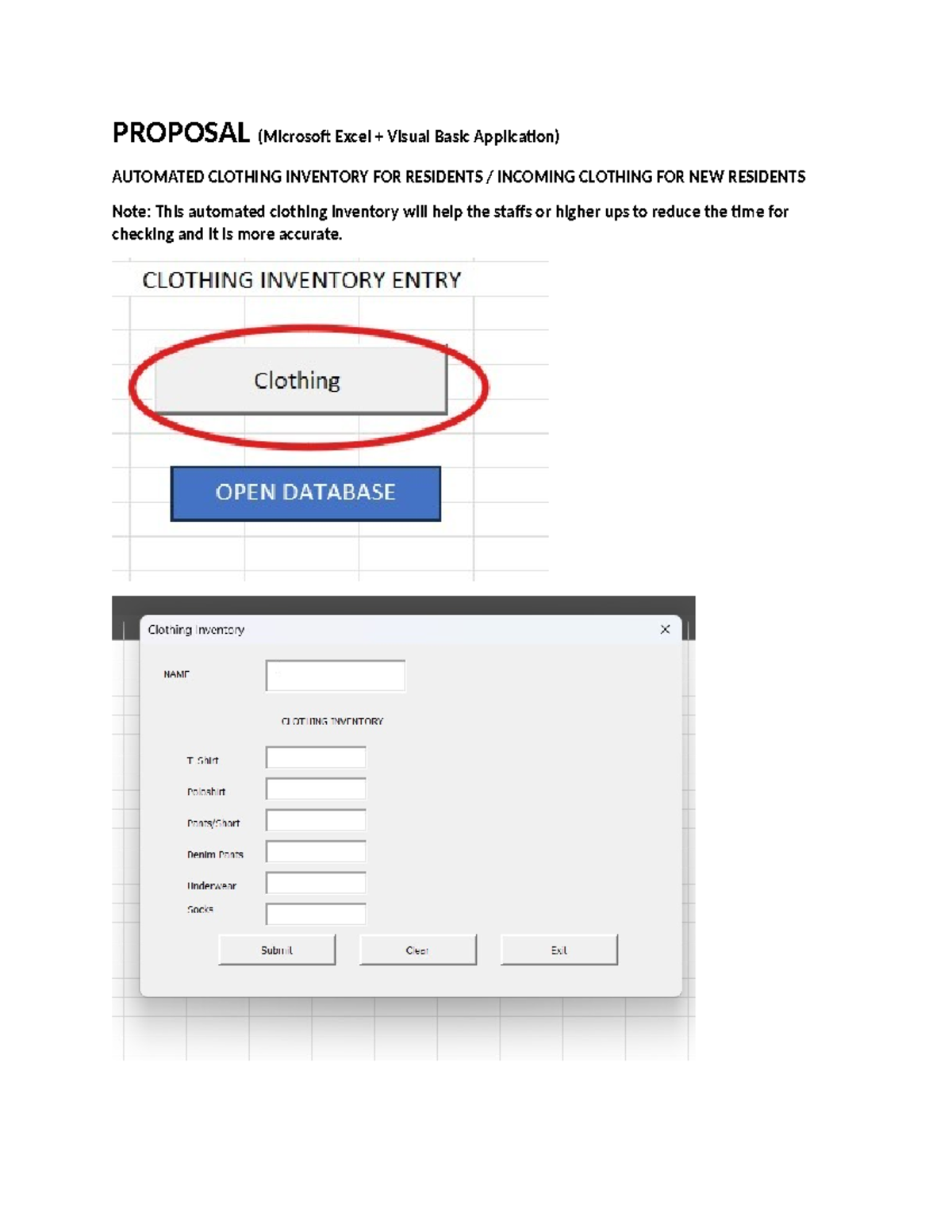 Automated Clothing Inventory - PROPOSAL (Microsoft Excel + Visual Basic Application) AUTOMATED ...
