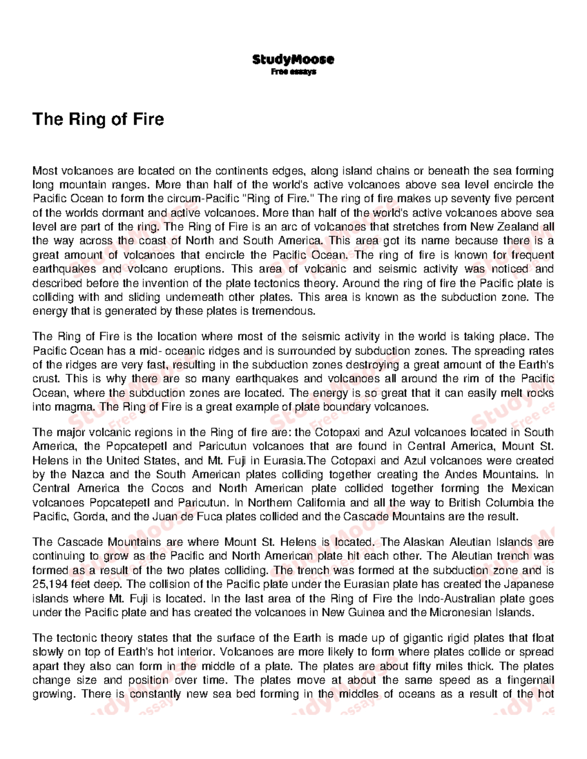 Ring of Fire Essay Example - The Ring of Fire Most volcanoes are ...