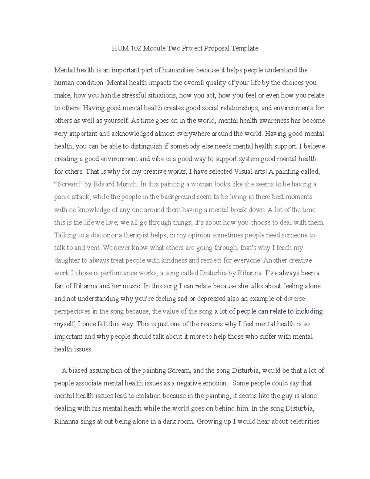 Project temp - HUM 102 Module Two Project Proposal Template Mental ...